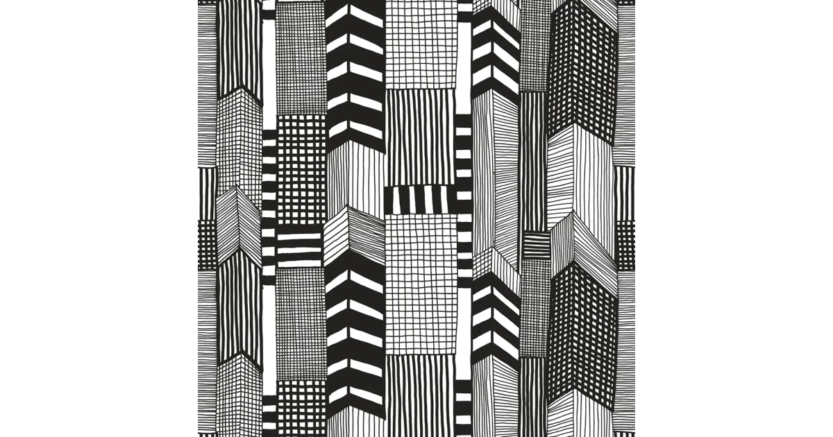 Marimekko Ruutukaava wallpaper with a graphic black and white pattern