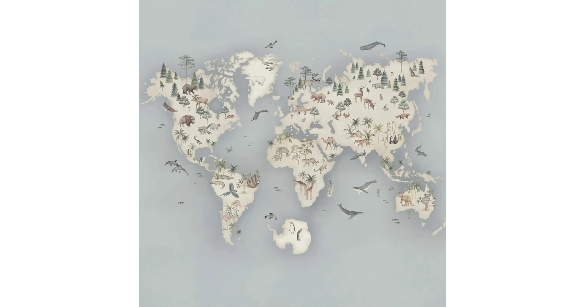 Little Explorer Mural is a delightful world map wallpaper